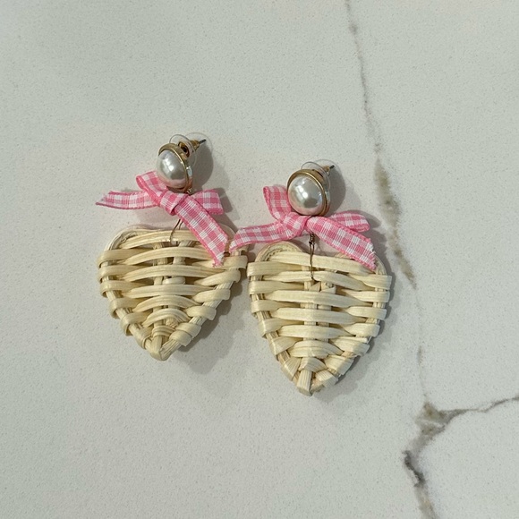 canvas style | Jewelry | Canvas Style Wicker Heart Gingham Earrings ...